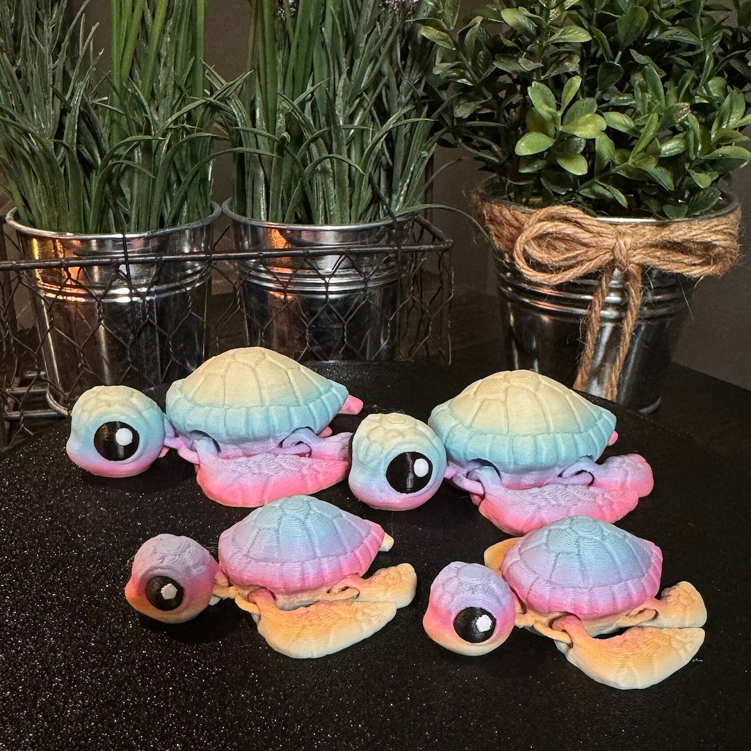 3D Printed Rainbow Turtle Fidget Toy, Pastel 3D Print Mini Cute Sea ...