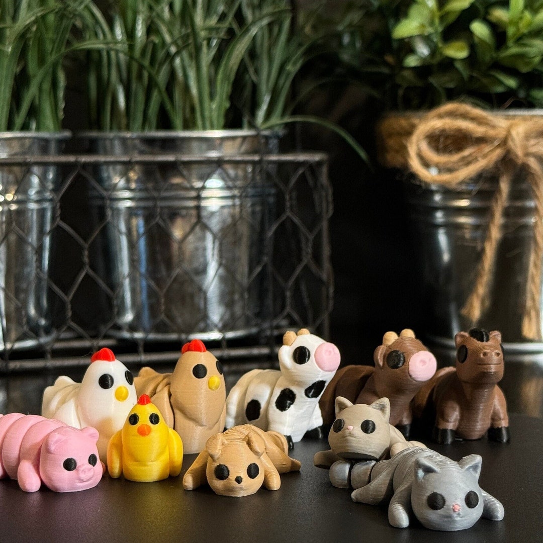 3D Printed Farm Animal Fidget Toy Bundle, Cute 3D Print Mini Sensory ...