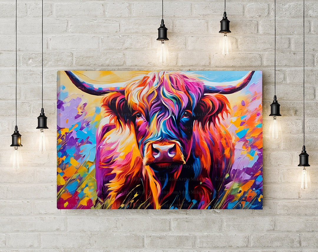 Highland Cow on Canvas, Bright, Colorful - Etsy