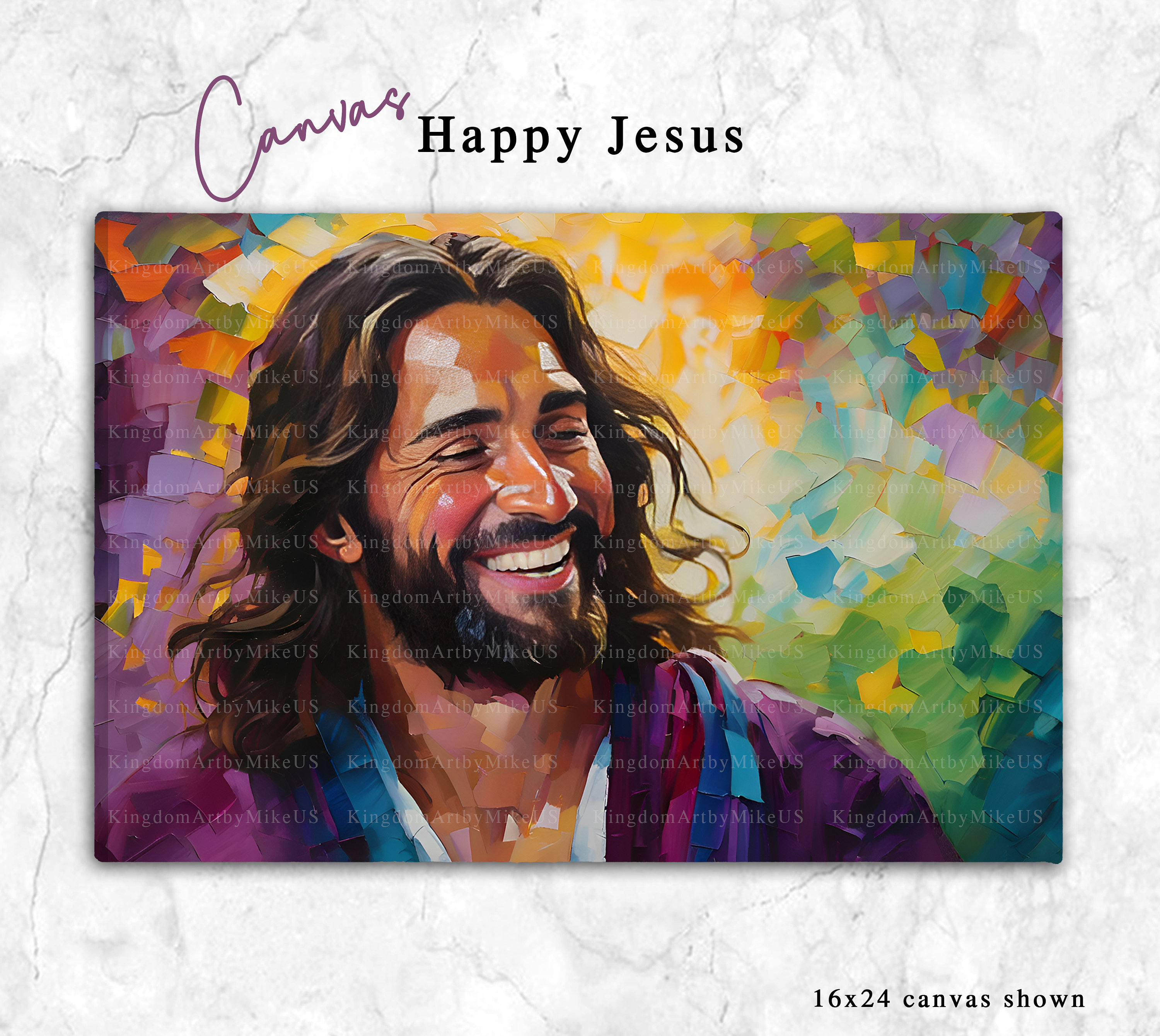 Happy Jesus | Christian Art on Canvas - Etsy