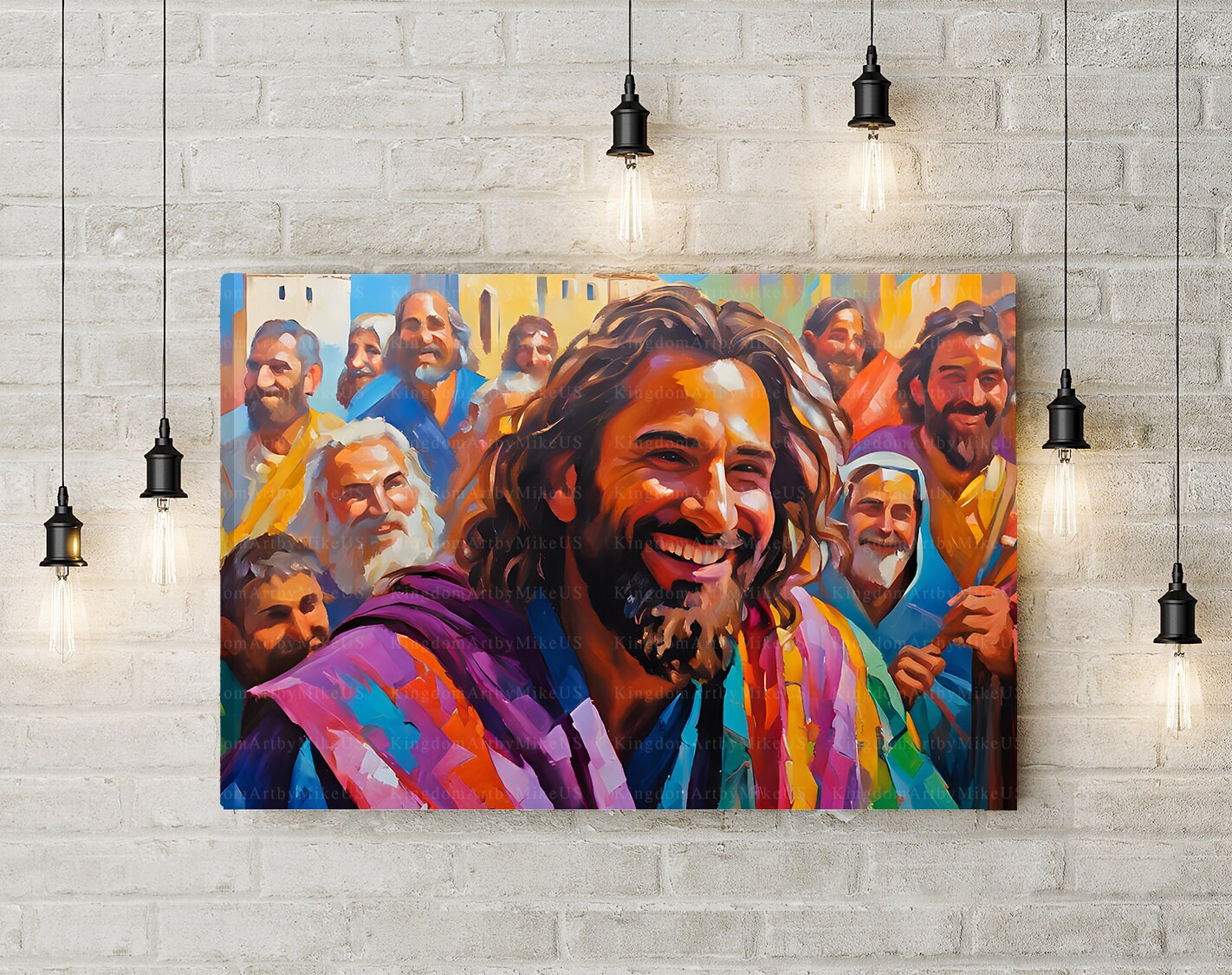 Jesus in a Crowd - Christian Art on Canvas | Joyful Jesus, Colorful ...