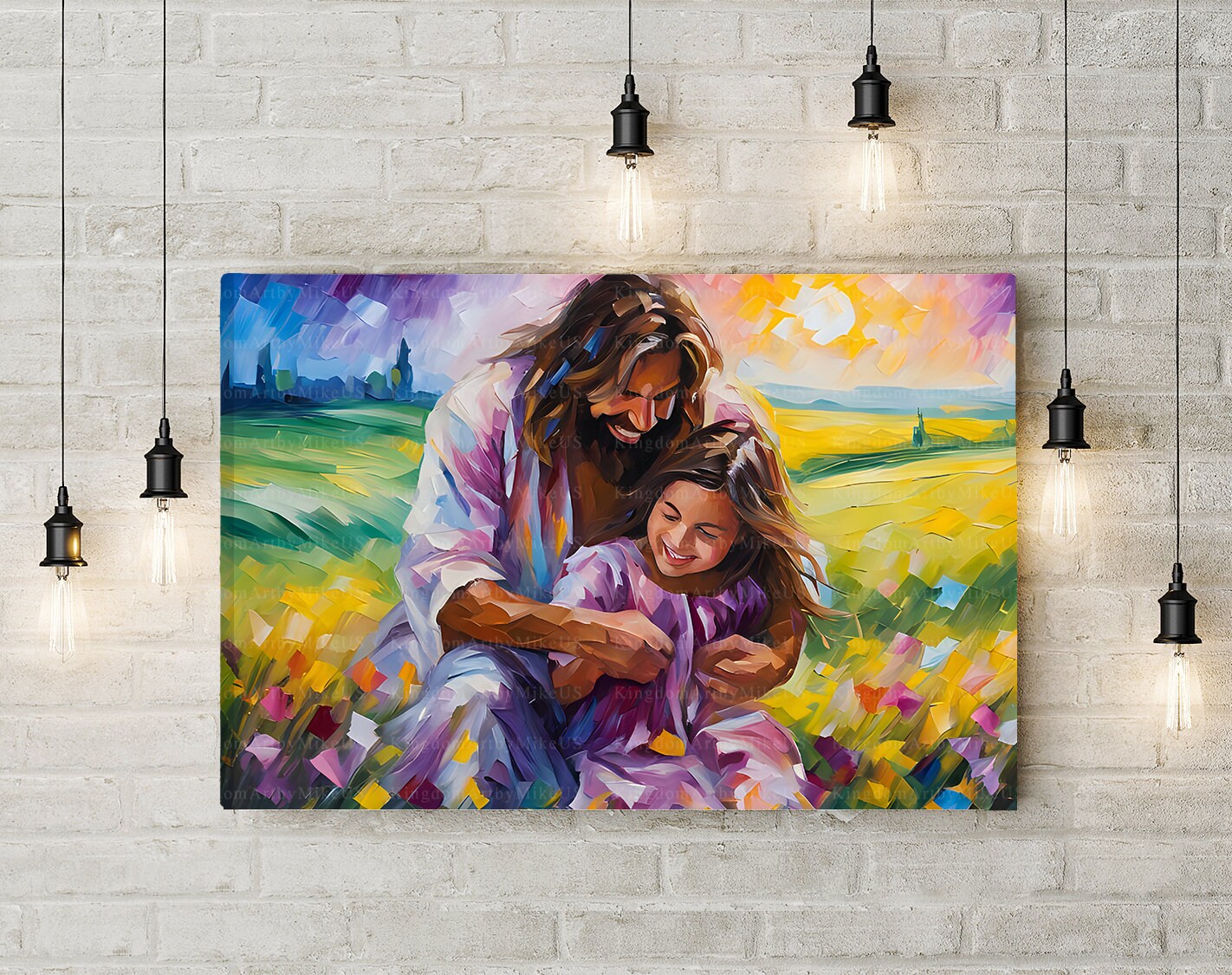 Jesus' Hugs - Christian Art on Canvas | Jesus and Little Girl, Happy ...