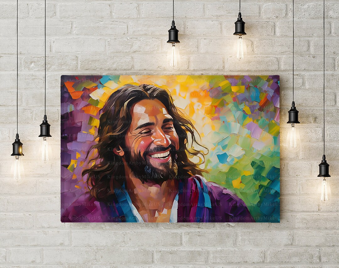 Happy Jesus | Christian Art on Canvas - Etsy