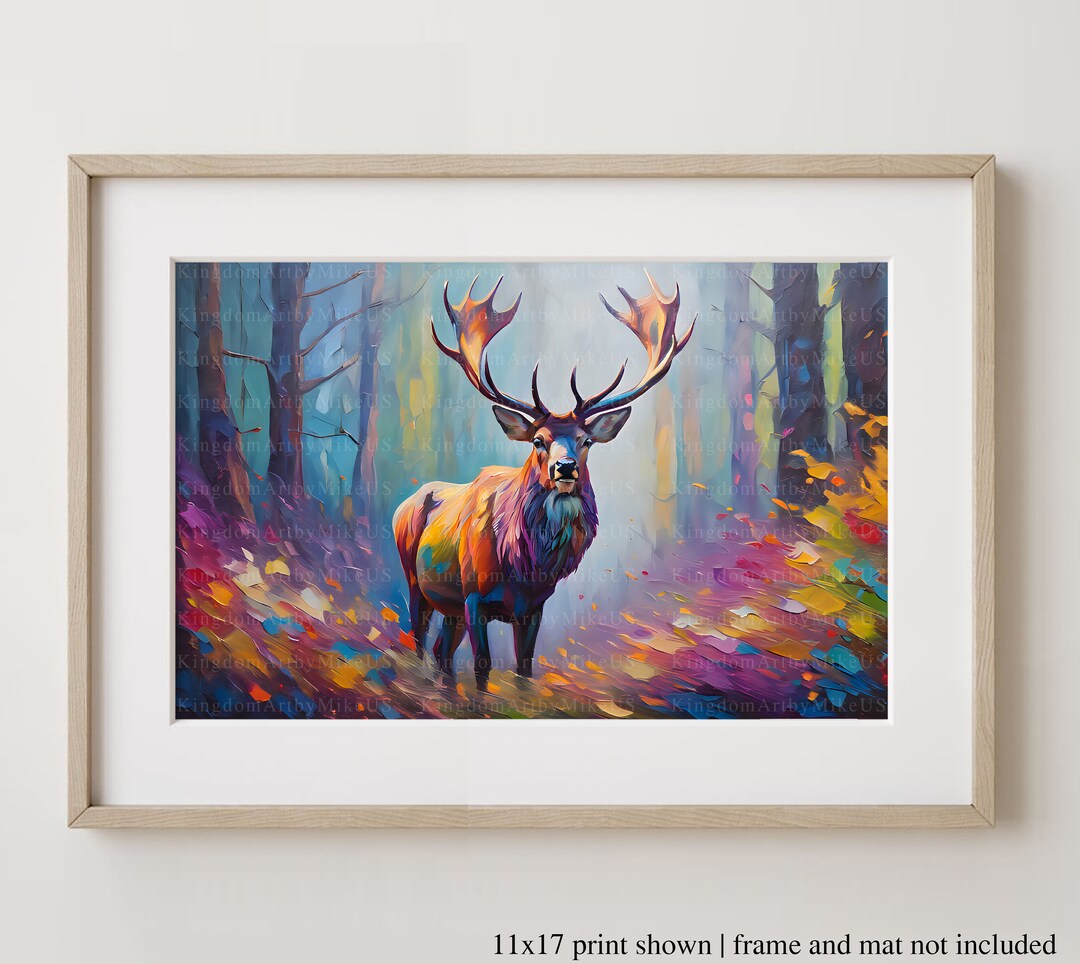 Stag Art Print | Bright, Colorful, Wild Animal Art, Colorful Stag, Deer ...
