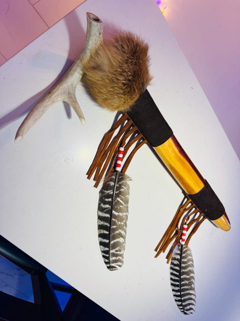 NATIVE AMERICAN Ceremonial Indian Peace Pipe. Made by Enrolled Member ...