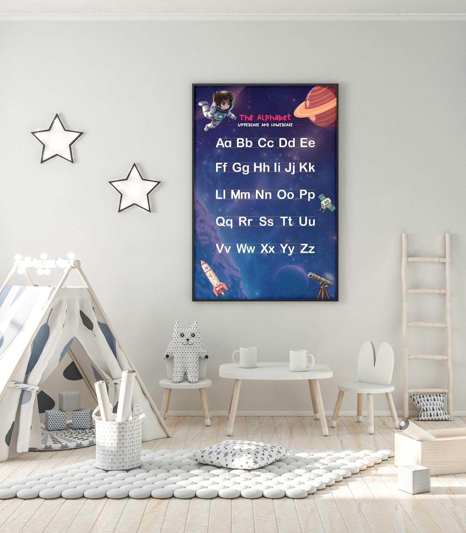 Anime Space Alphabet Poster, Space Theme Nursery ABC Wall Art Boy ...