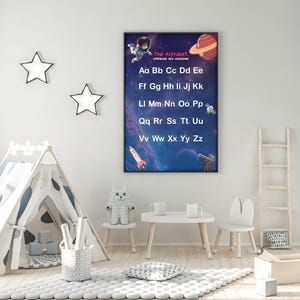 Anime Space Alphabet Poster, Space Theme Nursery ABC Wall Art Boy ...