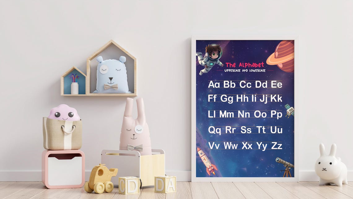 Anime Space Alphabet Poster, Space Theme Nursery ABC Wall Art Boy ...
