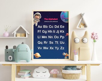 Anime Space Alphabet Poster, Space Theme Nursery ABC Wall Art Boy ...
