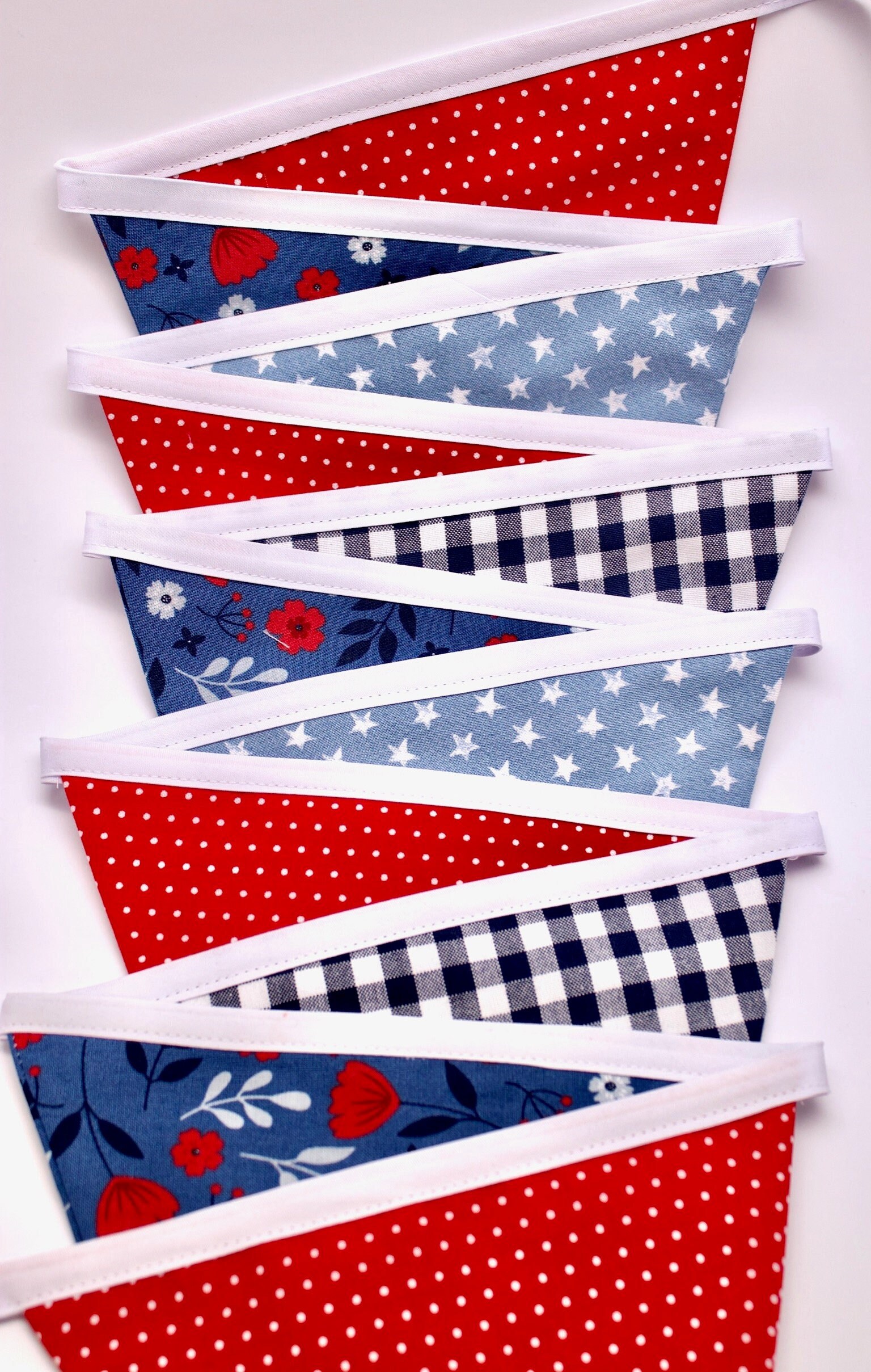 Red and Blue Patriotic Fabric Bunting | 4th of July Decor, 126 Inches ...