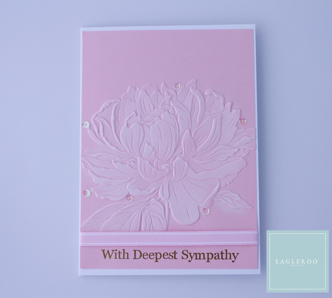 With Deepest Sympathy Card Sympathy Card Elegant Sympathy Card Pink 3D Embossed Peony Sympathy ...