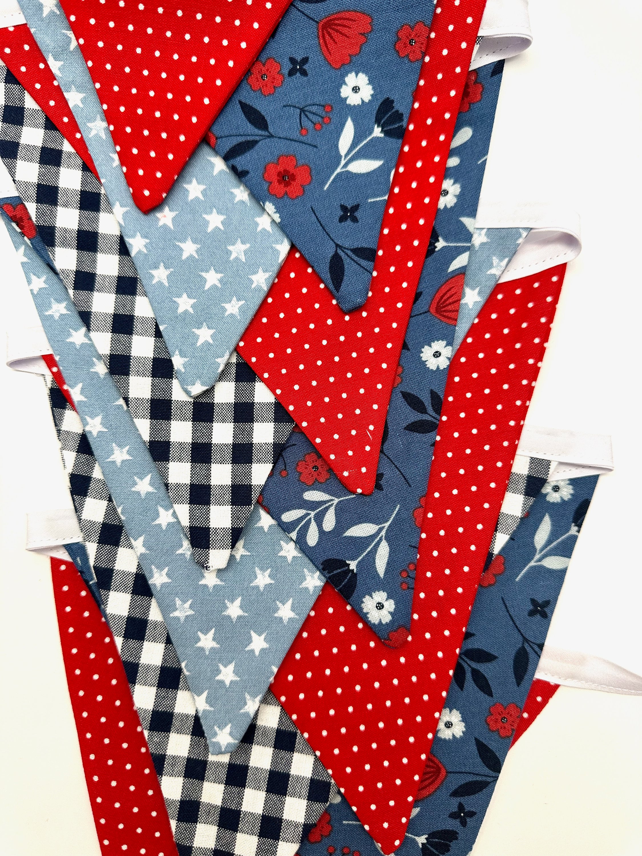Red and Blue Patriotic Fabric Bunting | 4th of July Decor, 126 Inches ...