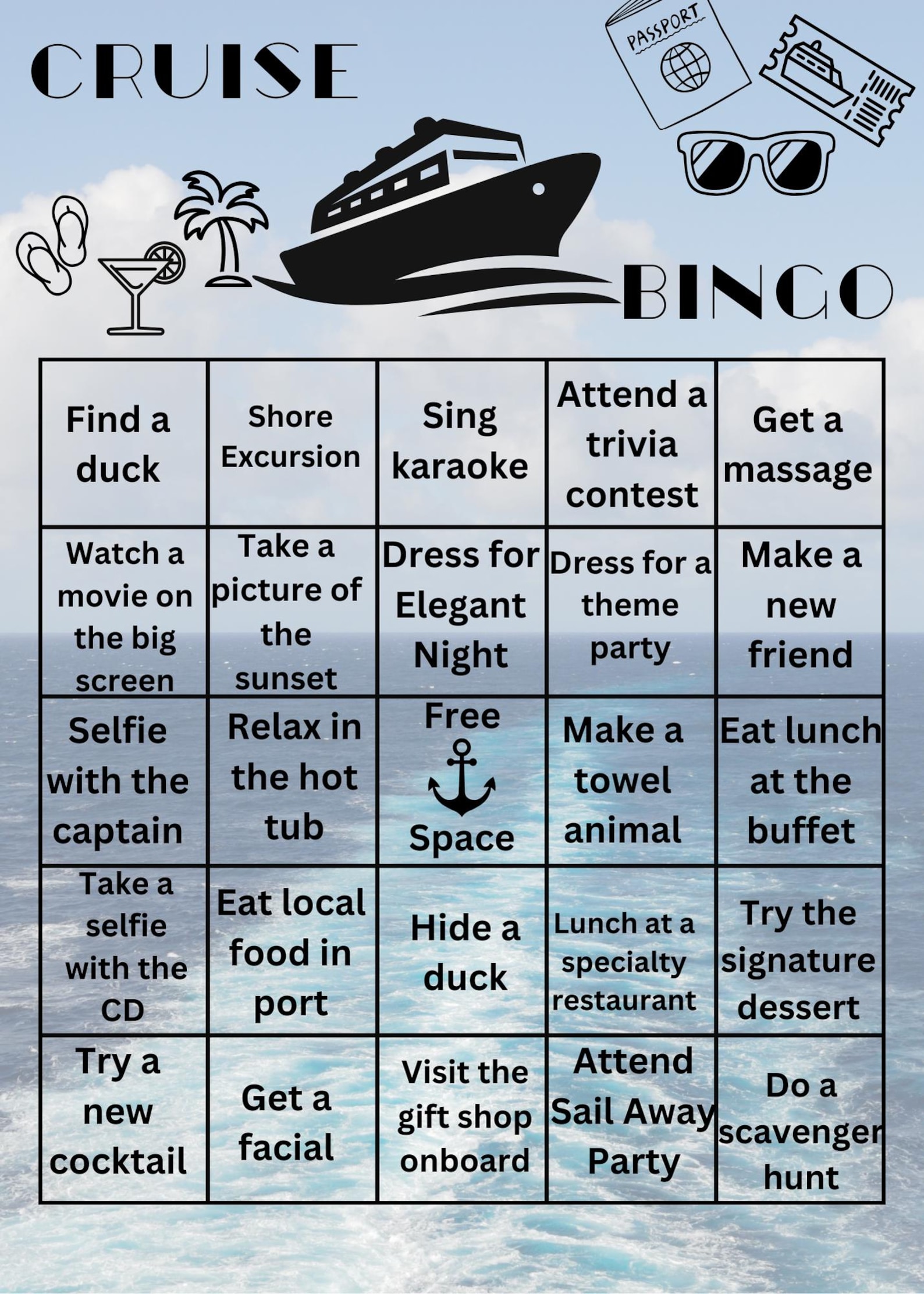 Cruise Bingo Card Game - Etsy