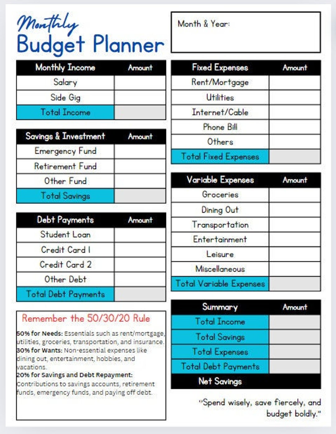 Monthly Budget Planner, Money Budgeting, Saving Money Templates, Budget ...