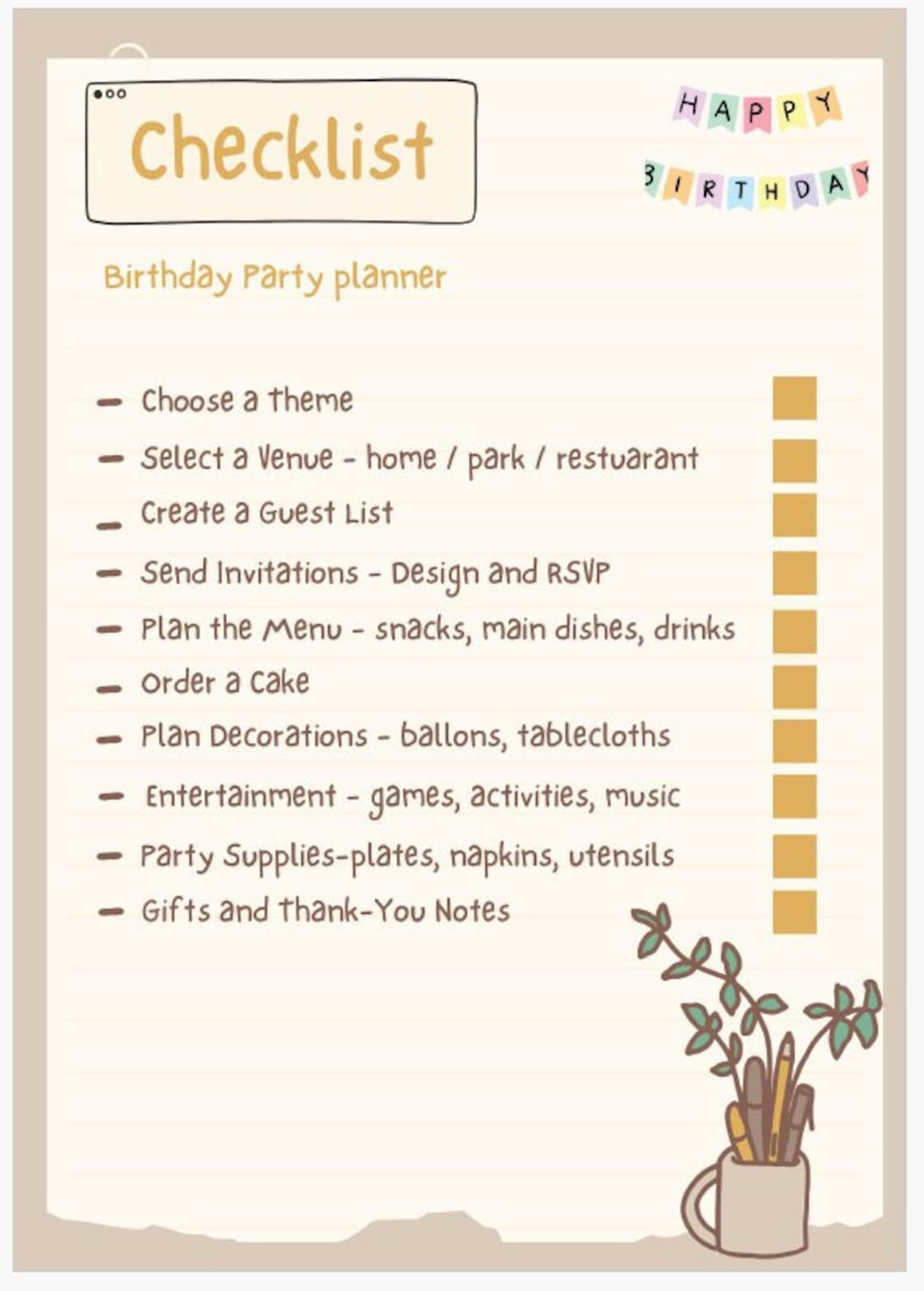 Birthday Party Planner, Birthday Checklist, Party Planner, Birthday to ...