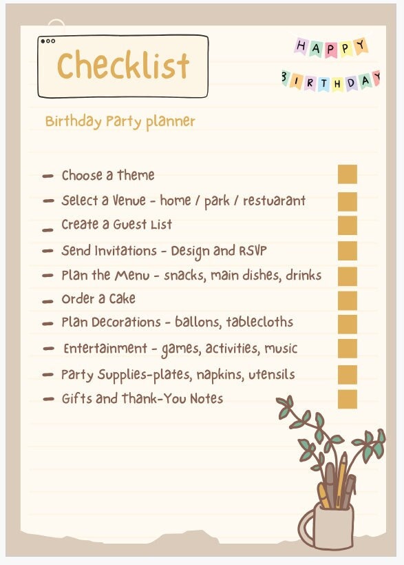 Birthday Party Planner, Birthday Checklist, Party Planner, Birthday to ...