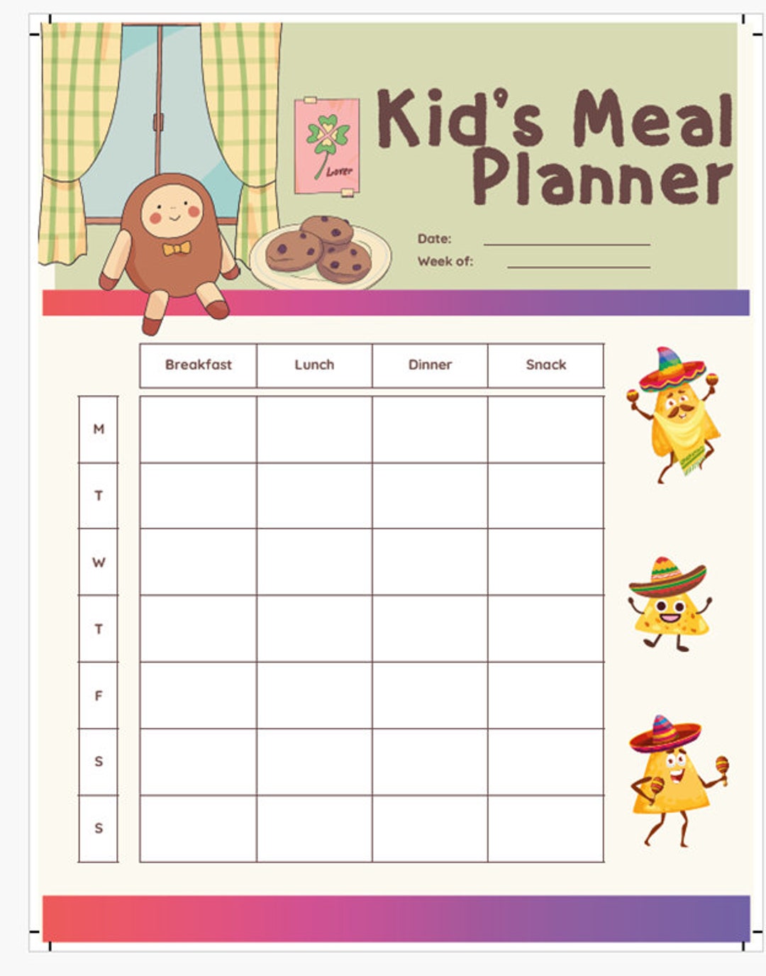 Kids Meal Planner, Meal Planners, Kids Food Schedule, Food Idea ...