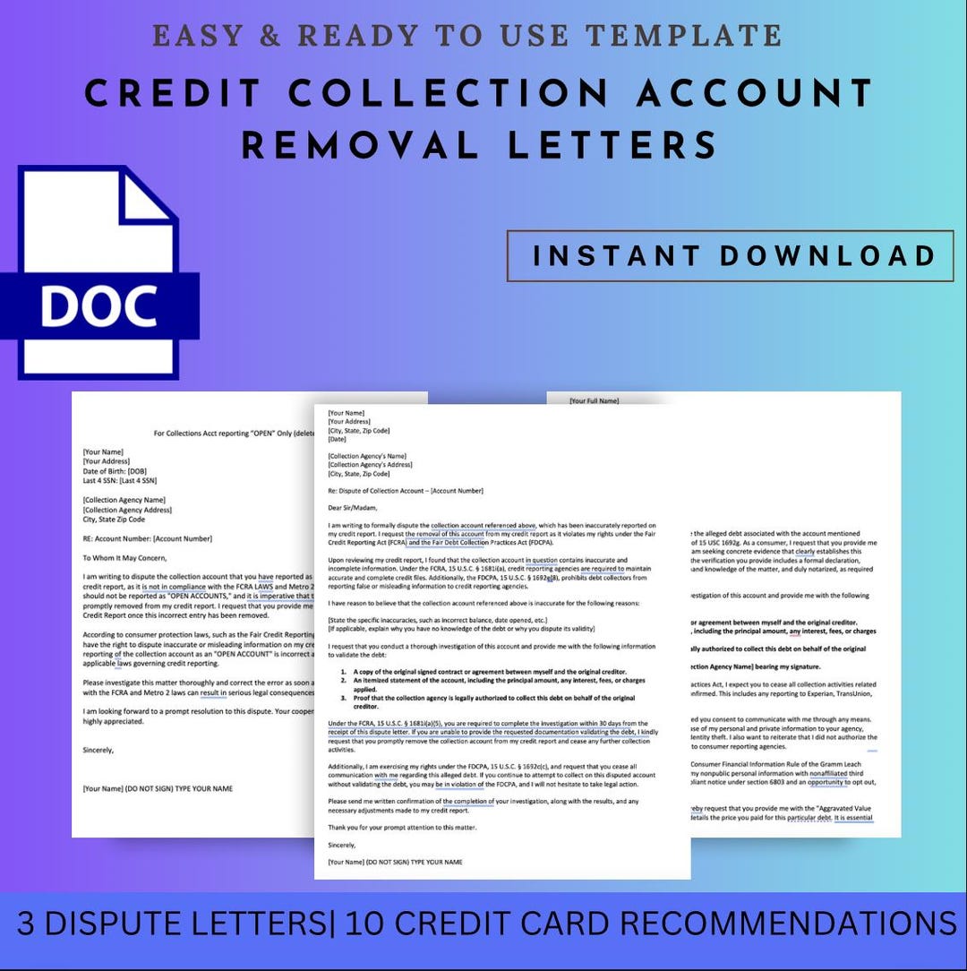 Credit Collection Account Removal Letters | Credit Disputetemplate ...