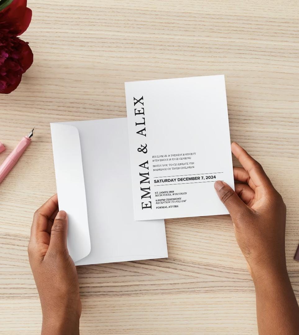 Editable Modern Minimalist Wedding Invitation Template Elegant Digital ...