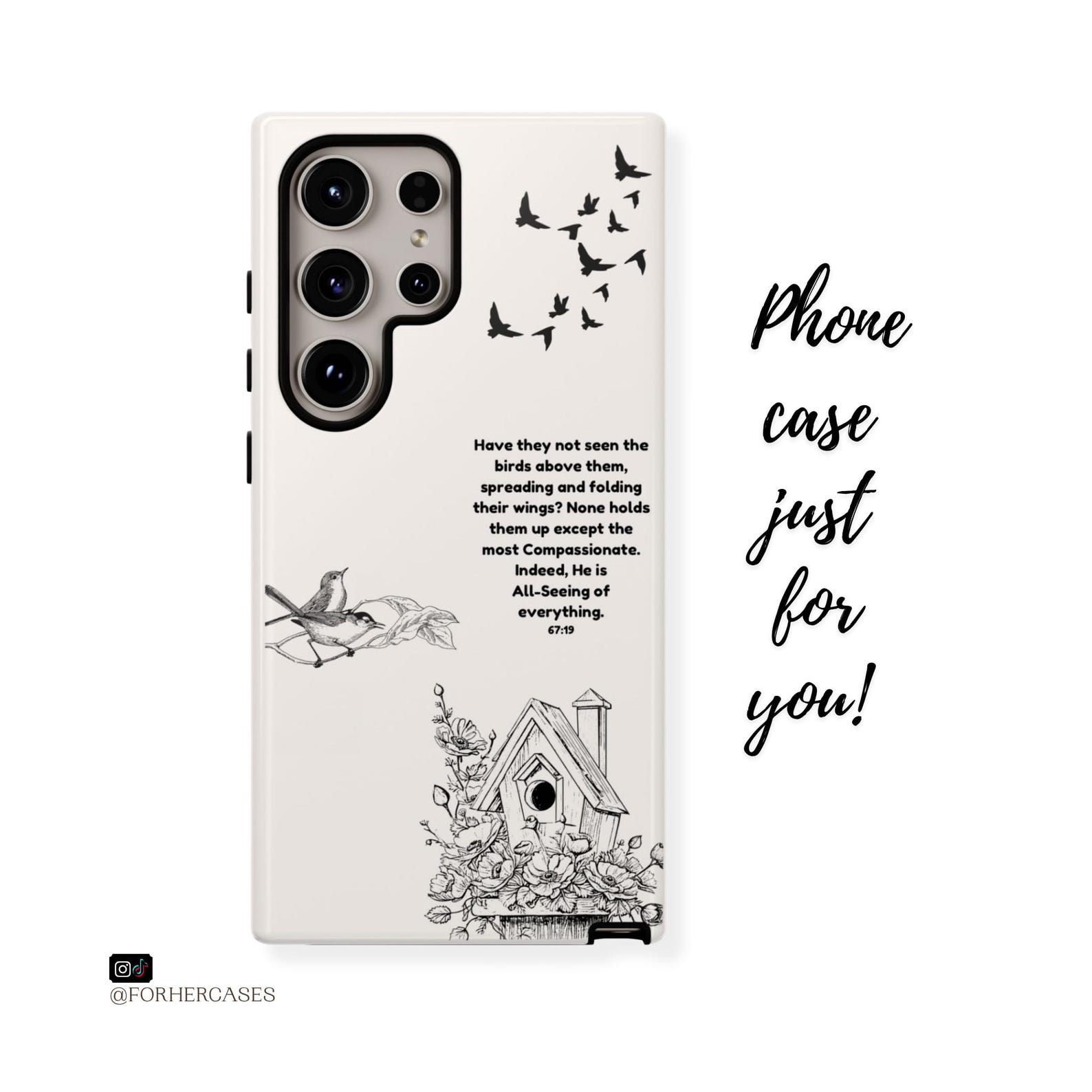 Islamic Phone Case Birds Design: Quran Verse Al-mulk, Gift for Muslims ...