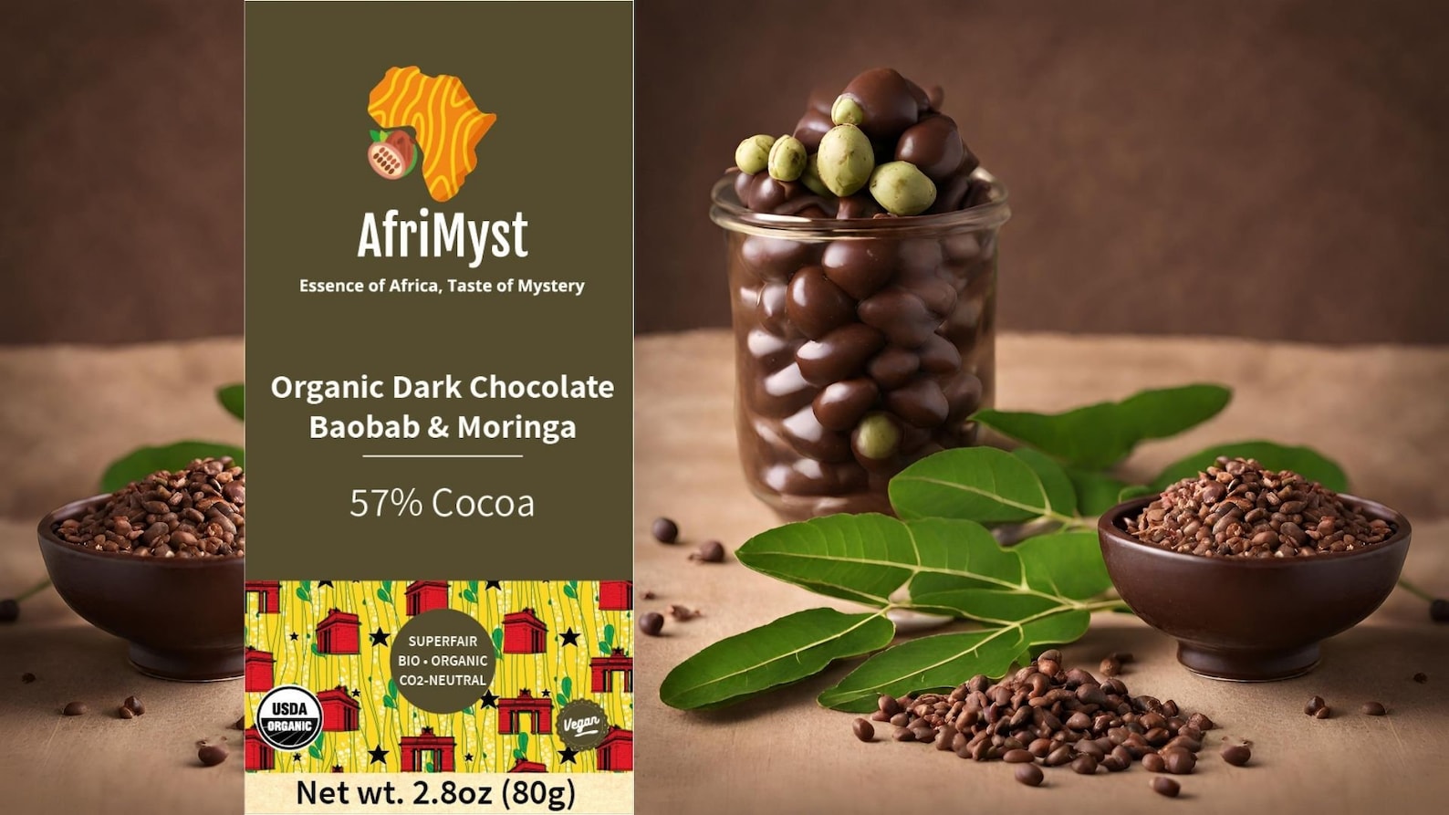3 Bars | Vegan Chocolate With Superfoods Moringa and Baobab and 57% ...