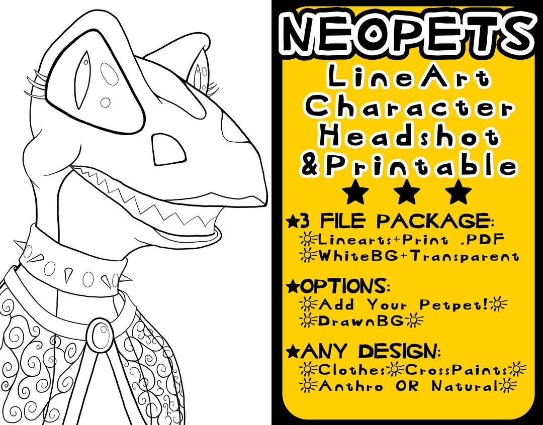 NEOPETS Character Headshot: Line Art -- INCLUDES Printable .PDF File ...