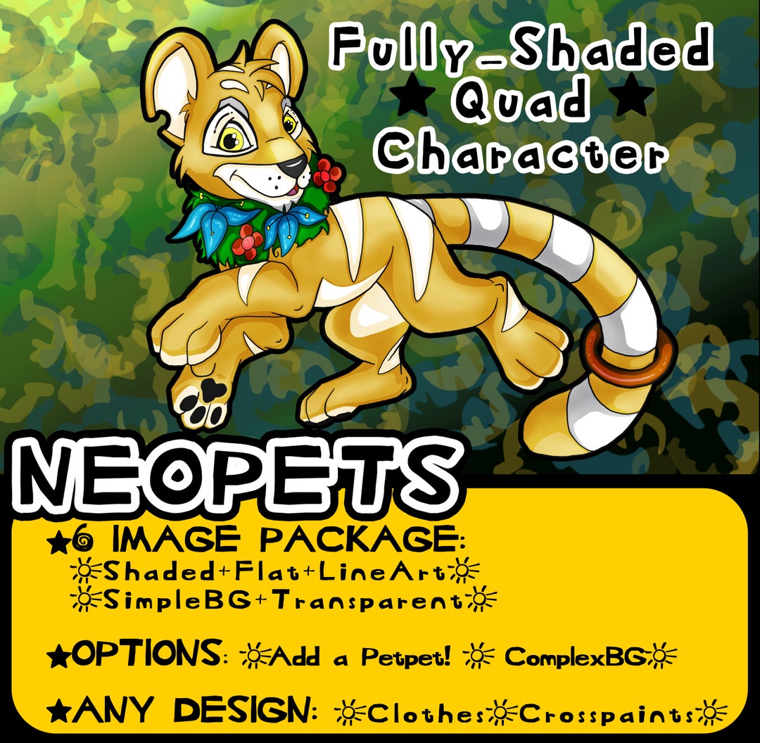 NEOPETS Character Quad Full-body: Fully Shaded -- INCLUDES Flat Colour ...