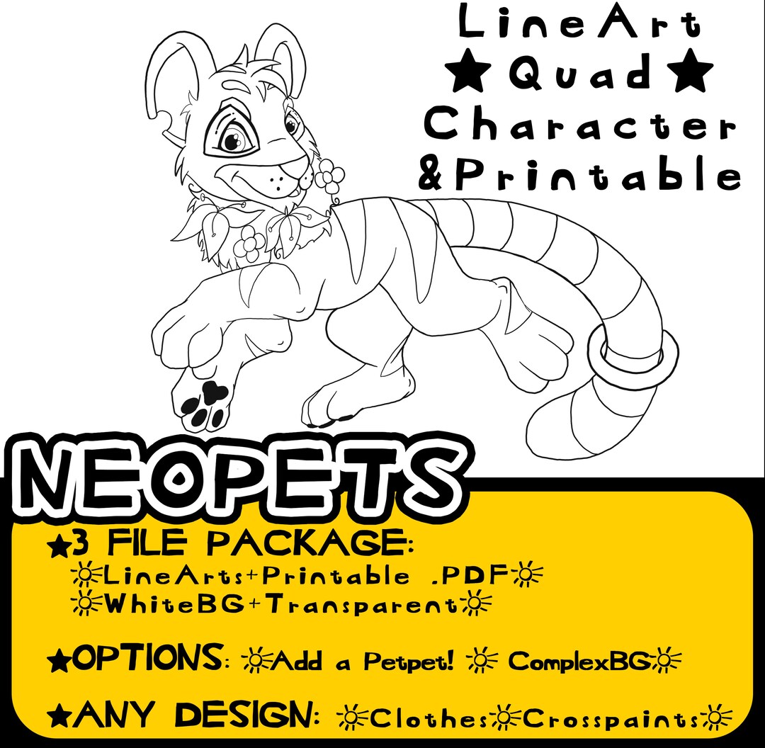NEOPETS Quad Character Full-body: Line Art--includes Printable .PDF ...