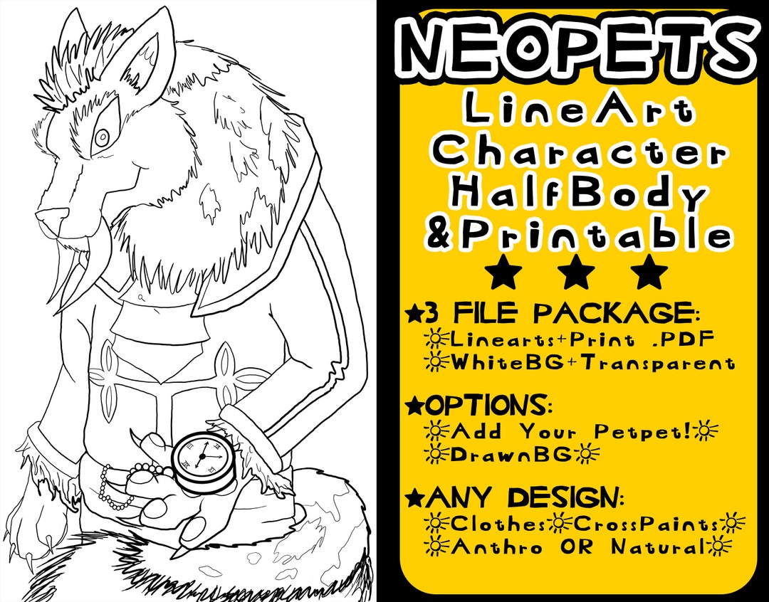 NEOPETS Character Half-body: Line Art--includes Printable .PDF File ...