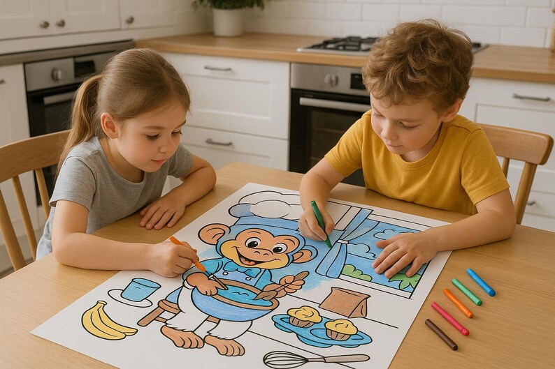 Monkey Chef Coloring Poster for Kids – Large Printable Poster 18x24 ...