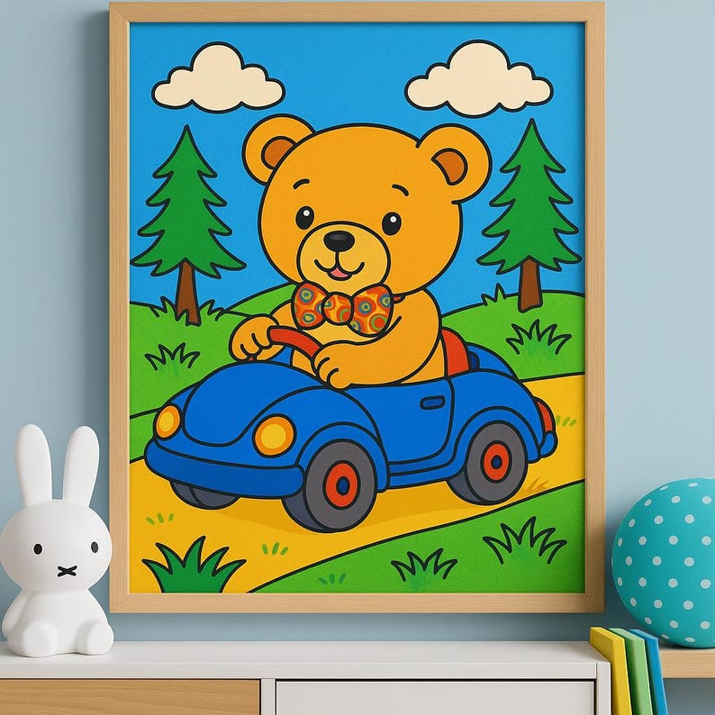 Teddy Drives Coloring Poster for Kids – Large Printable Poster 18x24 ...