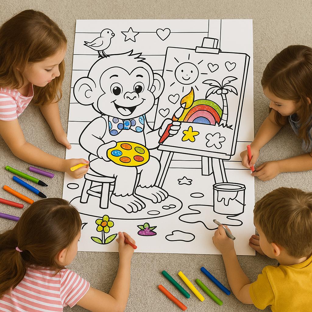 Monkey Artist Coloring Poster for Kids – Large Printable Poster 18x24 ...