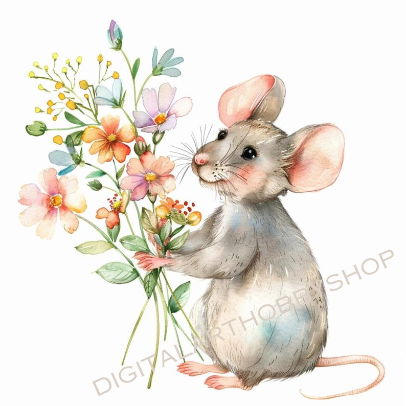 Whimsical Mice With Wildflowers Clipart - 21 High Quality Transparent ...