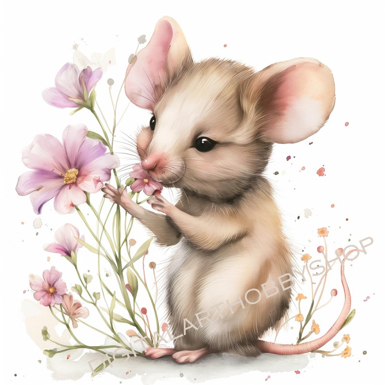 Whimsical Mice With Wildflowers Clipart 21 High Quality Transparent ...