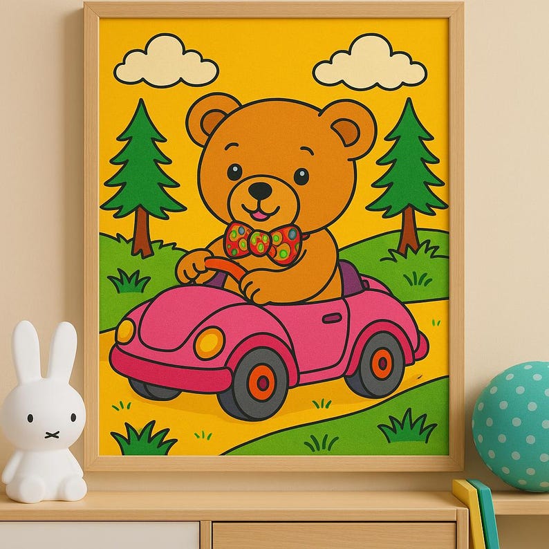Teddy Drives Coloring Poster for Kids – Large Printable Poster 18x24 ...