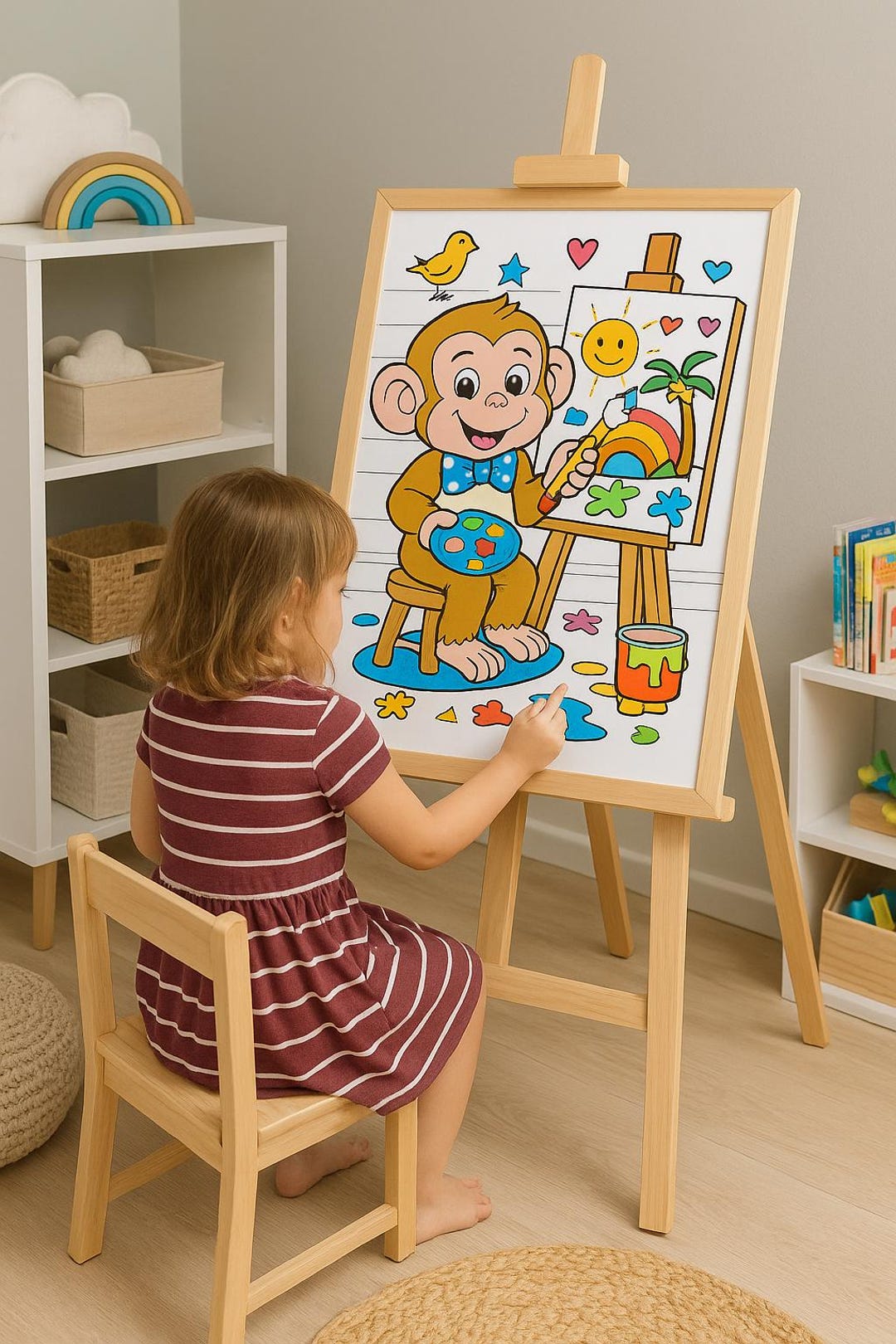 Monkey Artist Coloring Poster for Kids – Large Printable Poster 18x24 ...