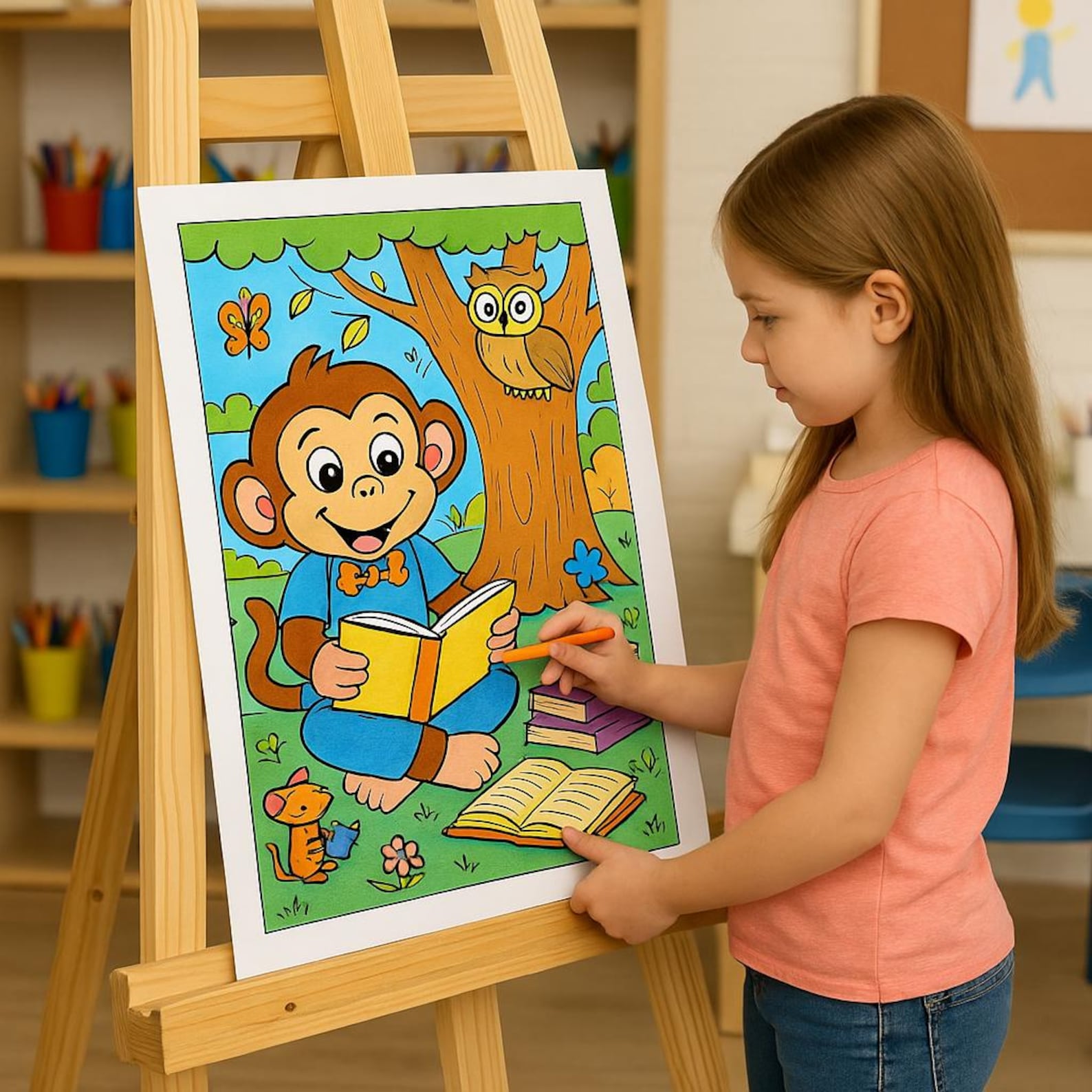 Monkey Reads Coloring Poster for Kids – Large Printable Poster 18x24 ...