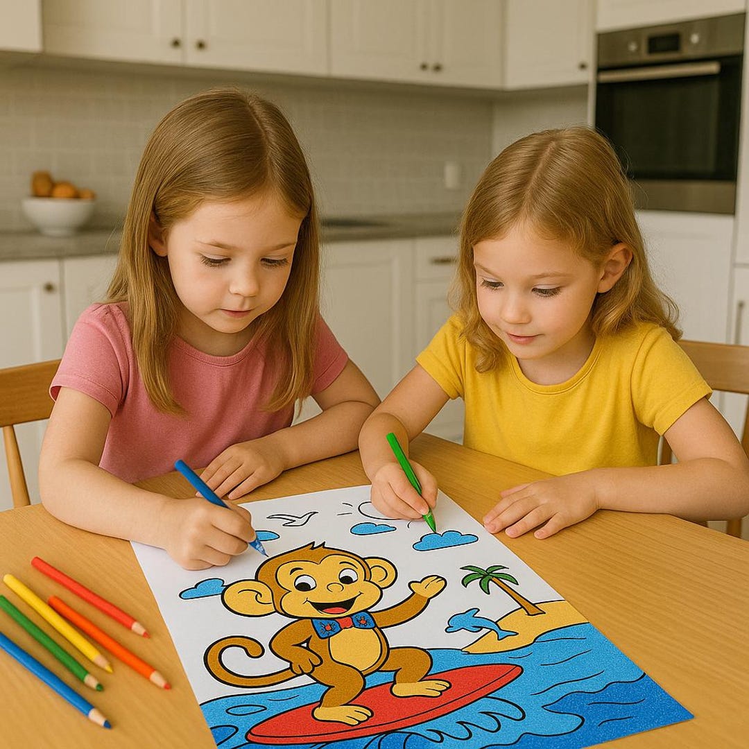 Monkey Surfer Coloring Poster for Kids – Large Printable Poster 18x24 ...