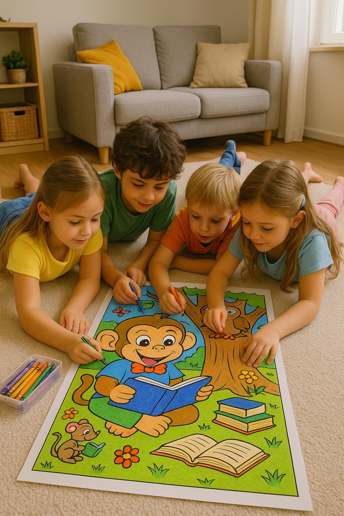 Monkey Reads Coloring Poster for Kids – Large Printable Poster 18x24 ...