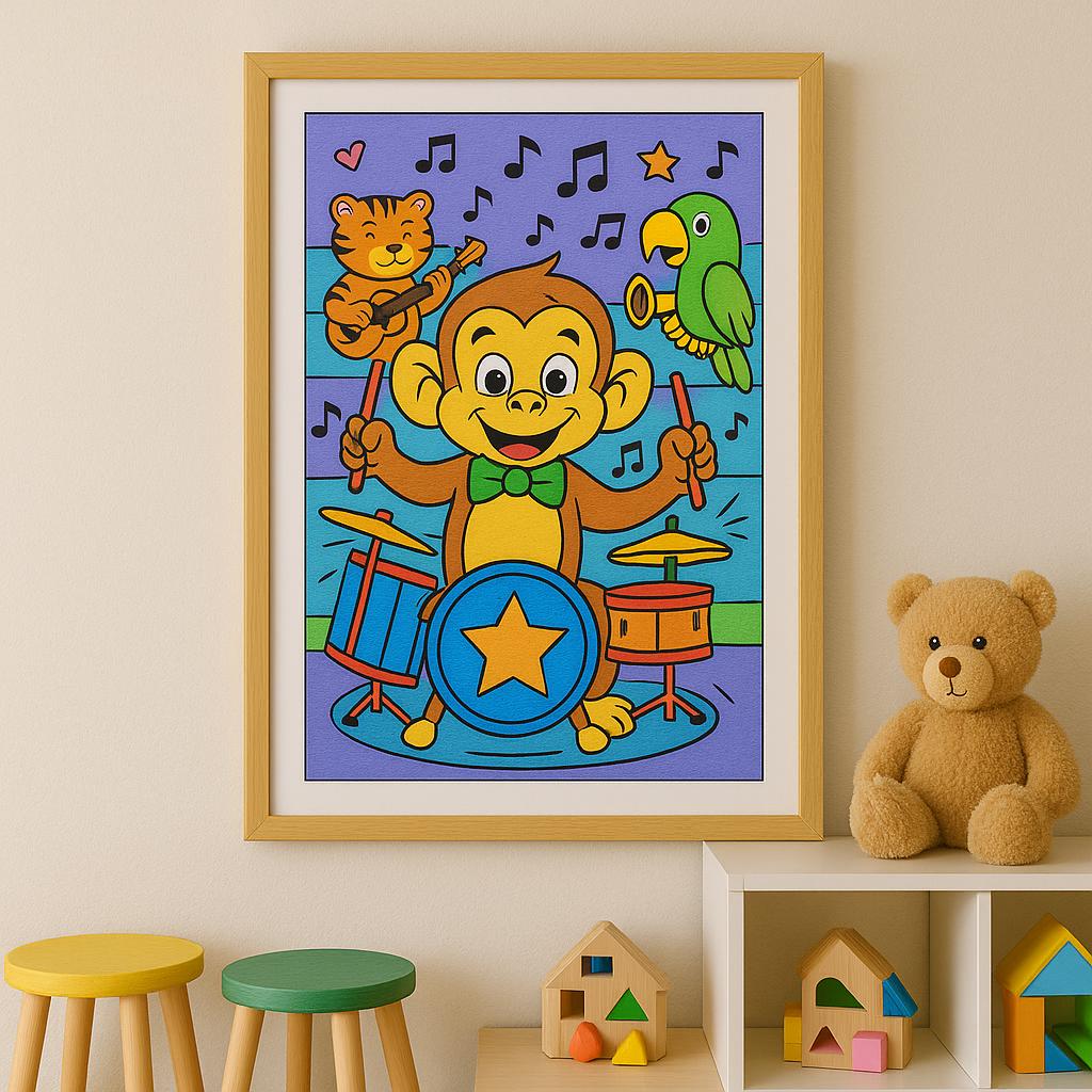 Monkey Drummer Coloring Poster for Kids – Large Printable Poster 18x24 ...