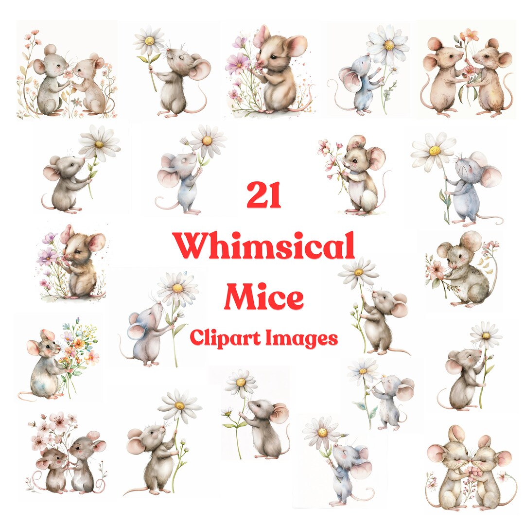 Whimsical Mice With Wildflowers Clipart 21 High Quality Transparent ...
