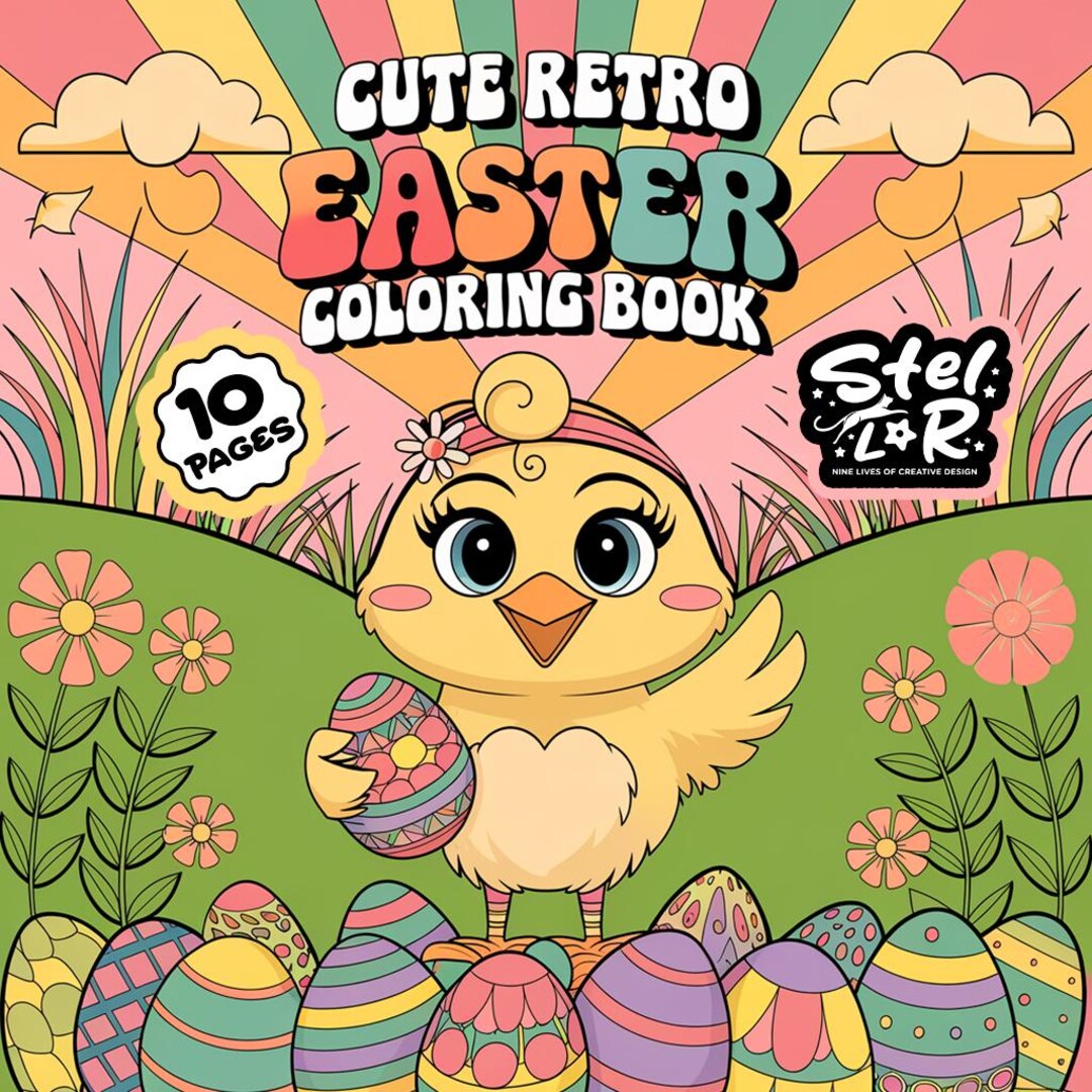 10 Cute Retro Easter Coloring Pages for Kids, Retro Coloring Activity ...