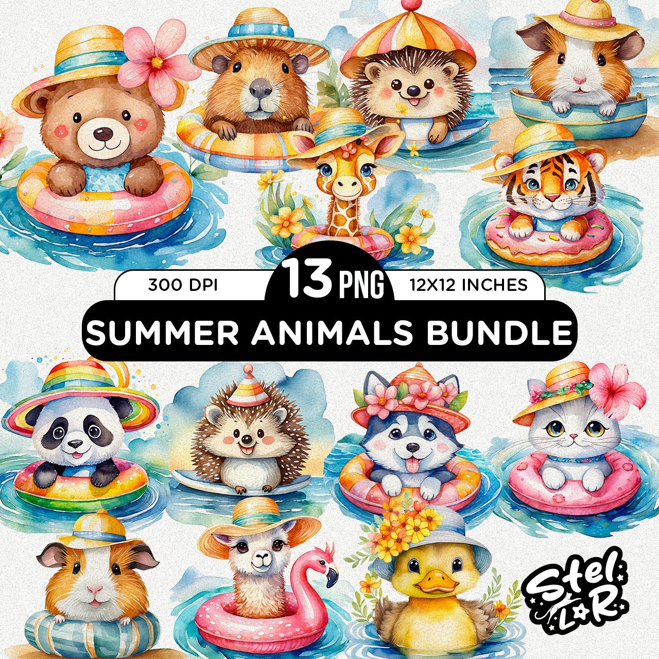 Cute Summer Animals Clipart Bundle, Kawaii Safari, Summer Animals Art ...