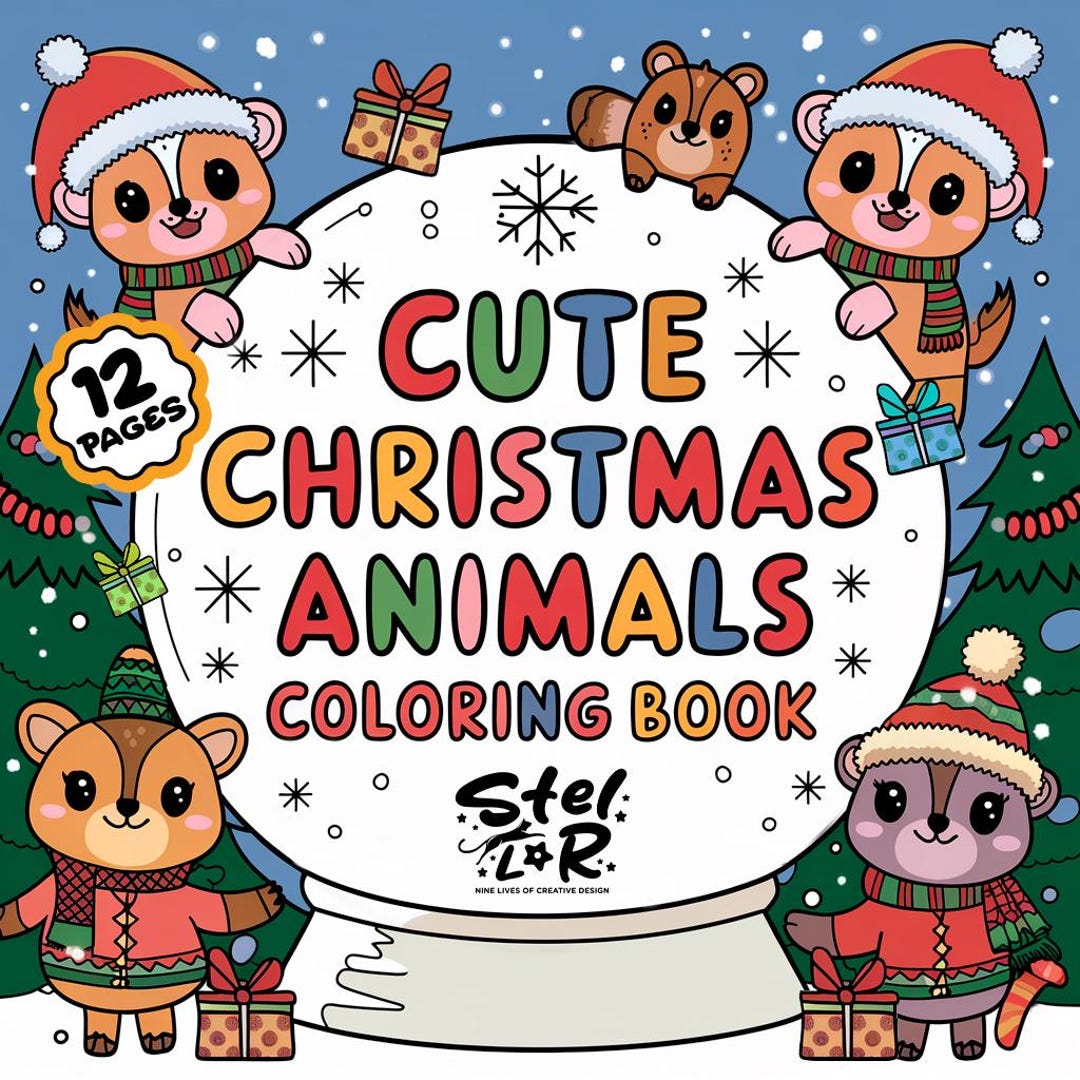 Cute Christmas Animals Coloring for Kids Page, Snowglobe Coloring Page ...