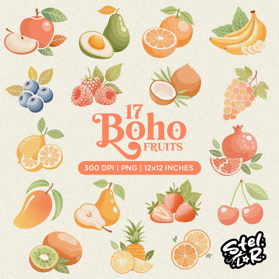 Boho Fruits Clipart PNG, Digital Fruits Clipart, Fruits Clip Art ...