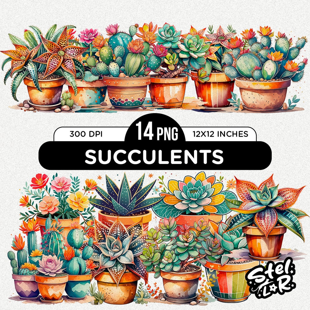 Watercolor Succulents Clipart, Pot Head Png, Succulent Sublimation ...