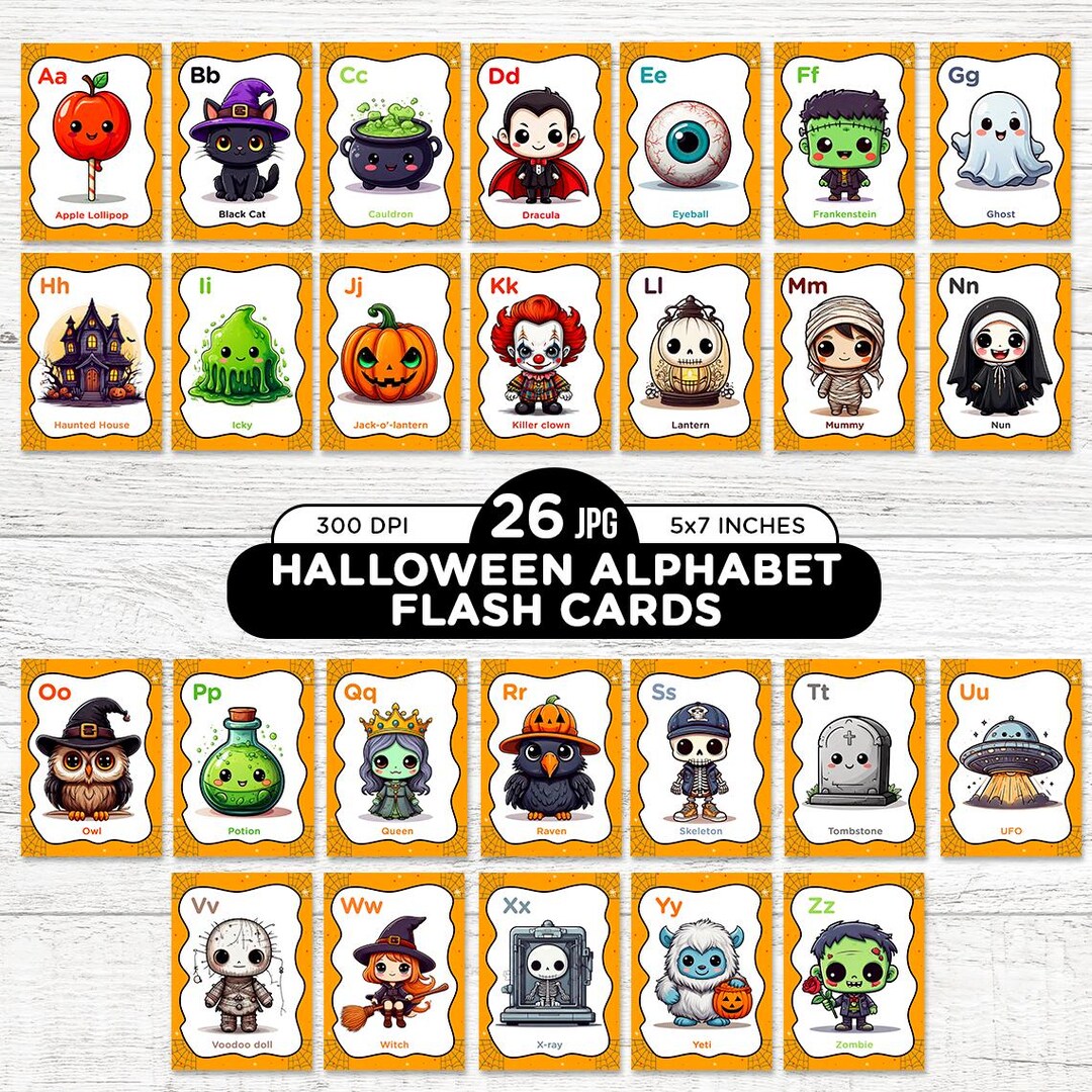 24 Printable Alphabet Halloween Flash Cards for Kids Halloween Image ...
