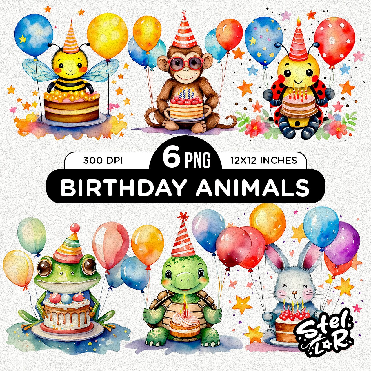 Cute Birthday Animals Clipart Bundle, Kawaii Birthday, Printable ...
