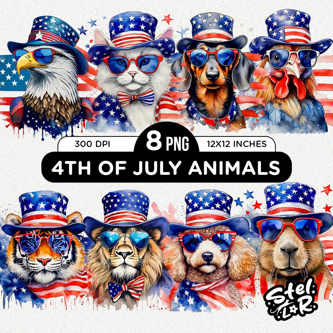 4th of July Clipart Bundle, Independence Day, Patriotic Watercolor ...