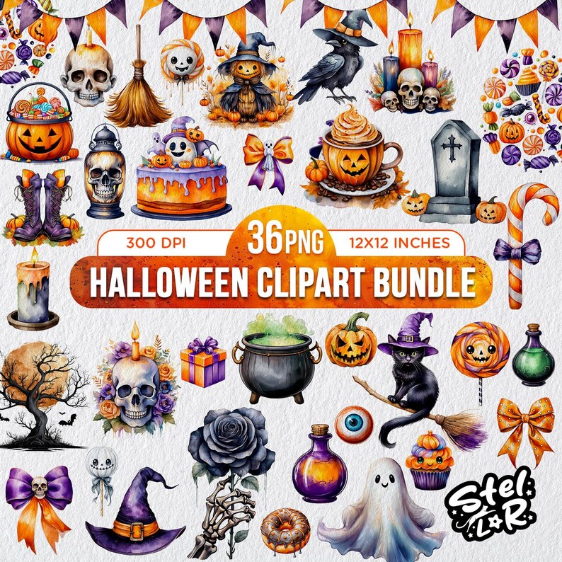 Watercolor Halloween Clipart, Trick or Treat, Horror Clipart, Halloween ...